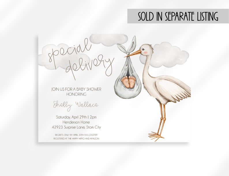 Editable Stork Baby Shower Invitation | Gender Neutral Baby Shower ...