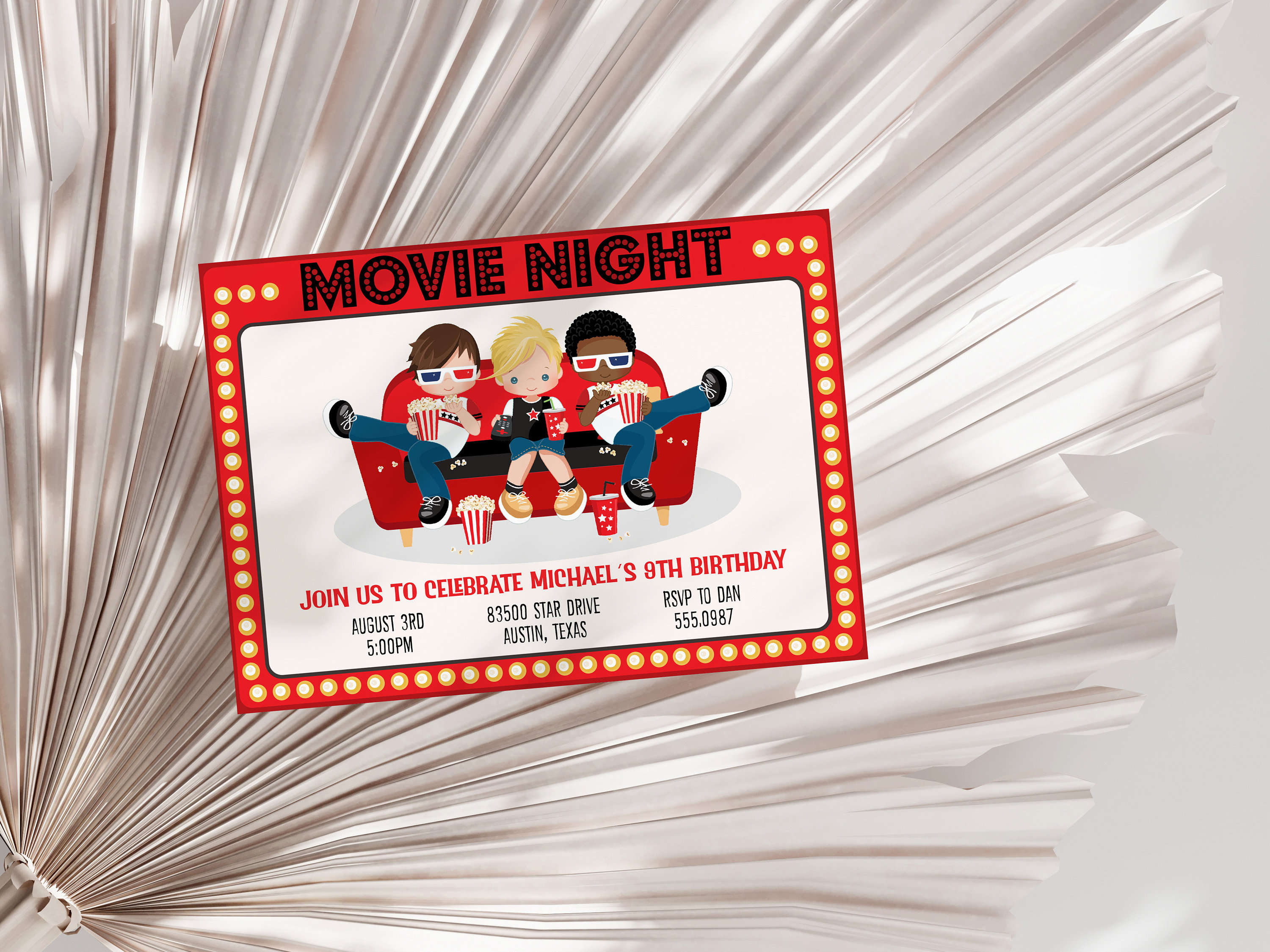 Editable Movie Night Invite Template Boy Birthday Party Invitation ...