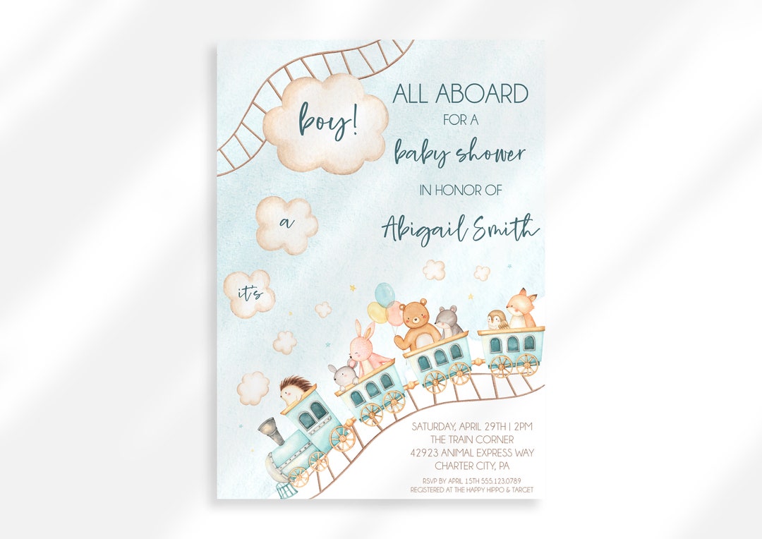 Editable Train Baby Shower Invitation | It's A Boy Train Theme Baby ...