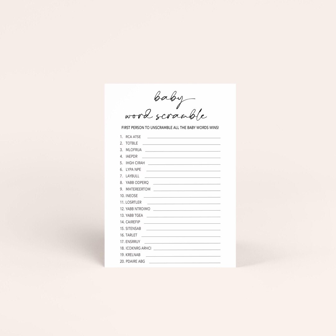 Baby Shower Word Scramble With Answer Key Baby Shower Game Instant ...