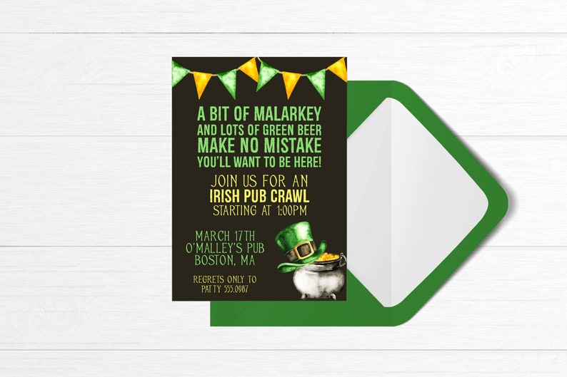 St Patricks Day Pub Crawl Bar Crawl Invitation Digital Download ...