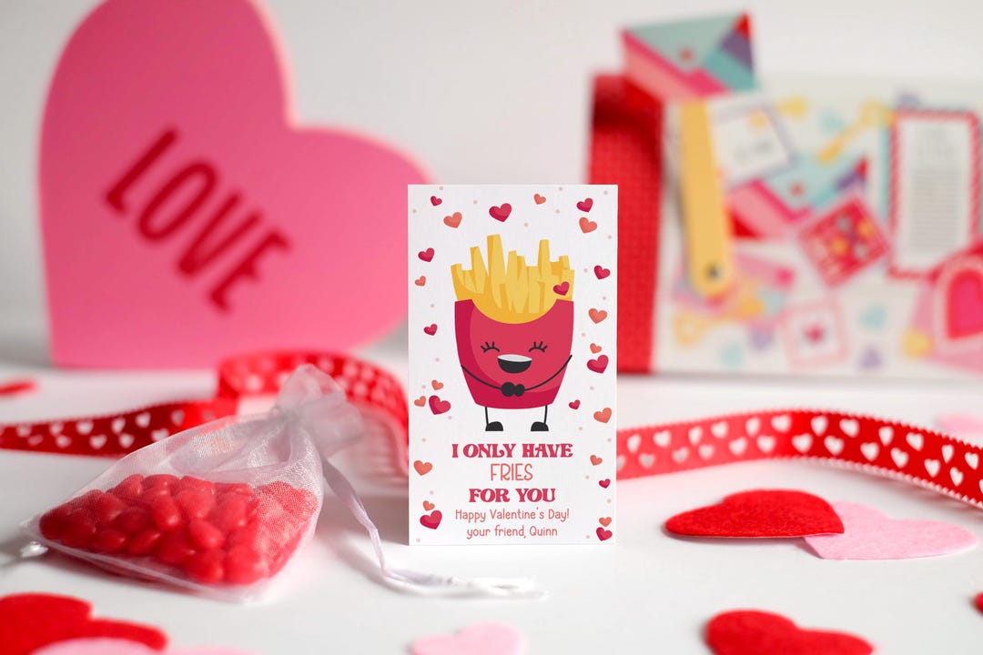 Editable Fries Valentines for Girls Valentine Gift Tags Printable Only ...