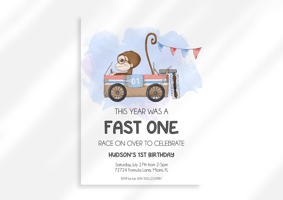Editable Fast One Birthday Invitation for Boys | Race Car Birthday ...