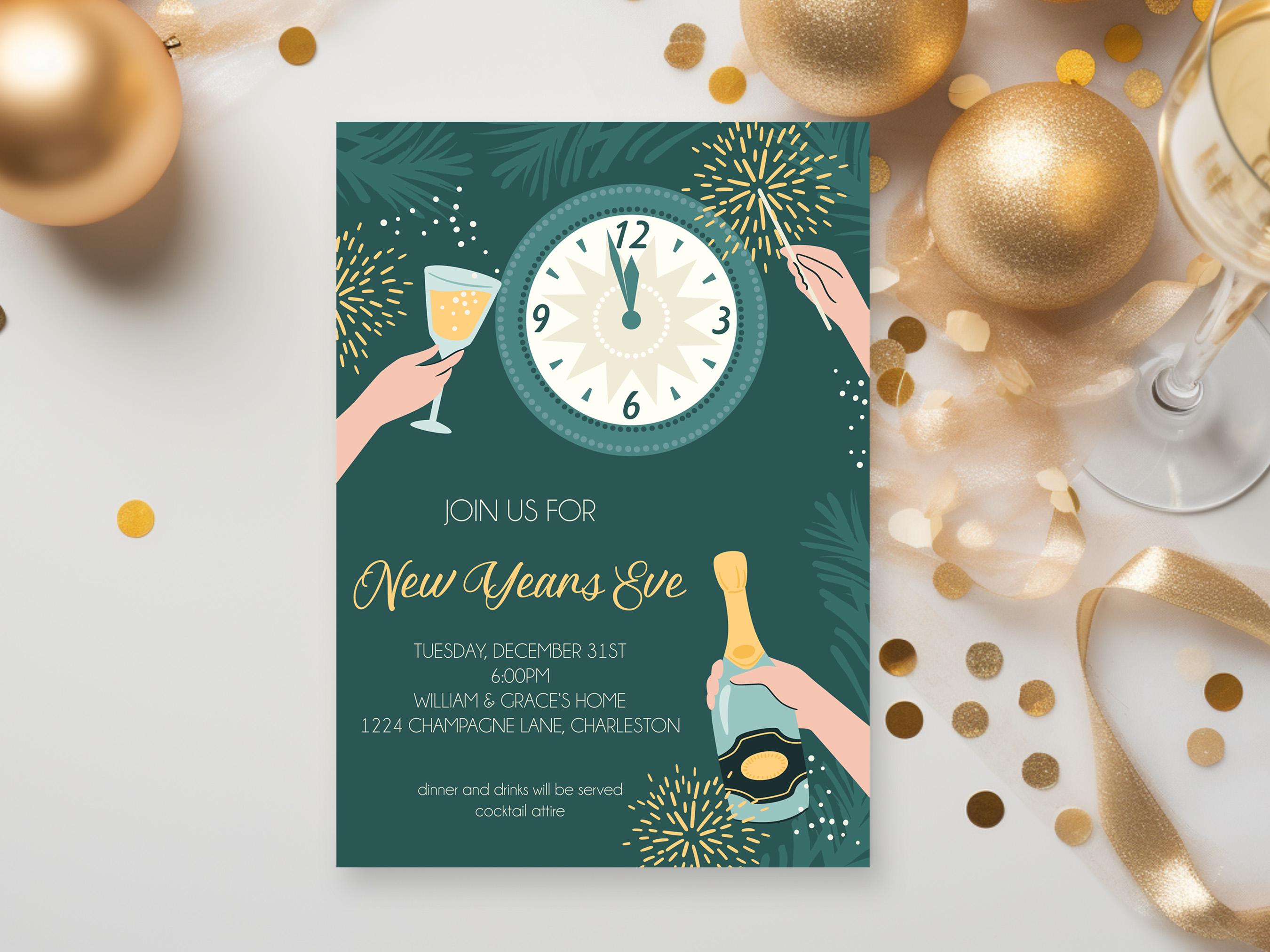 Editable New Year's Eve Party Invitation Template Confetti New Years ...