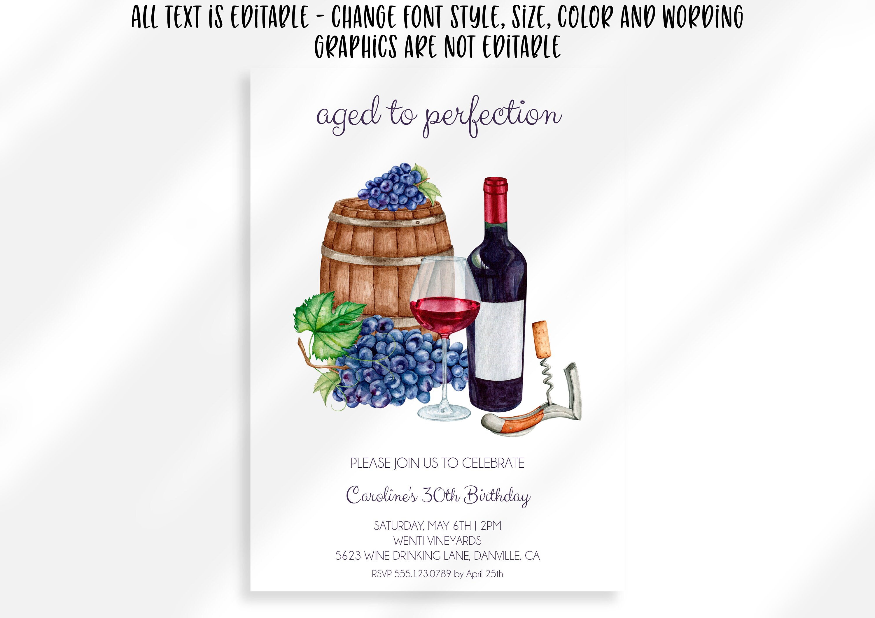 Editable Aged to Perfection Invitation Digital Wine Birthday Invitation ...