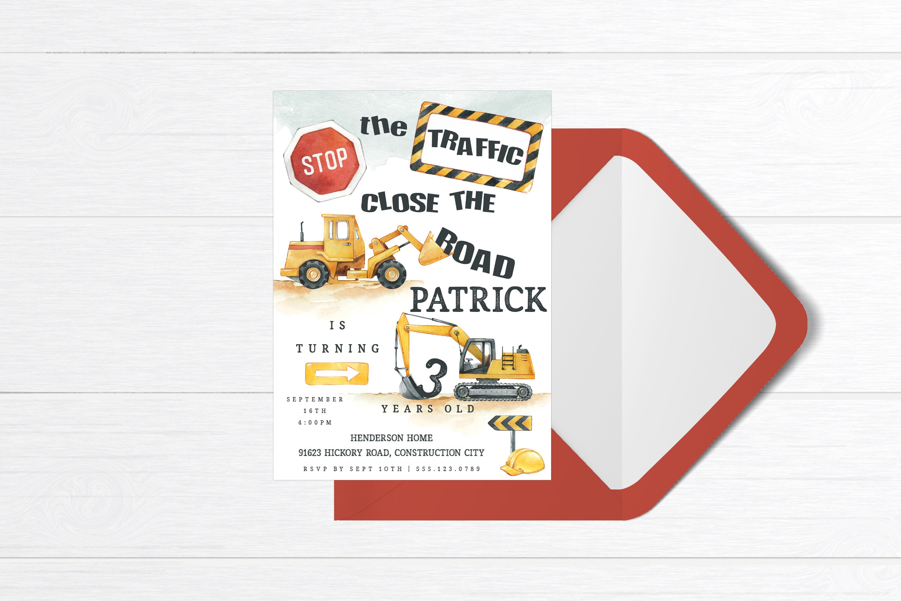 Editable Stop the Traffic Close the Road Birthday Invitation for ...