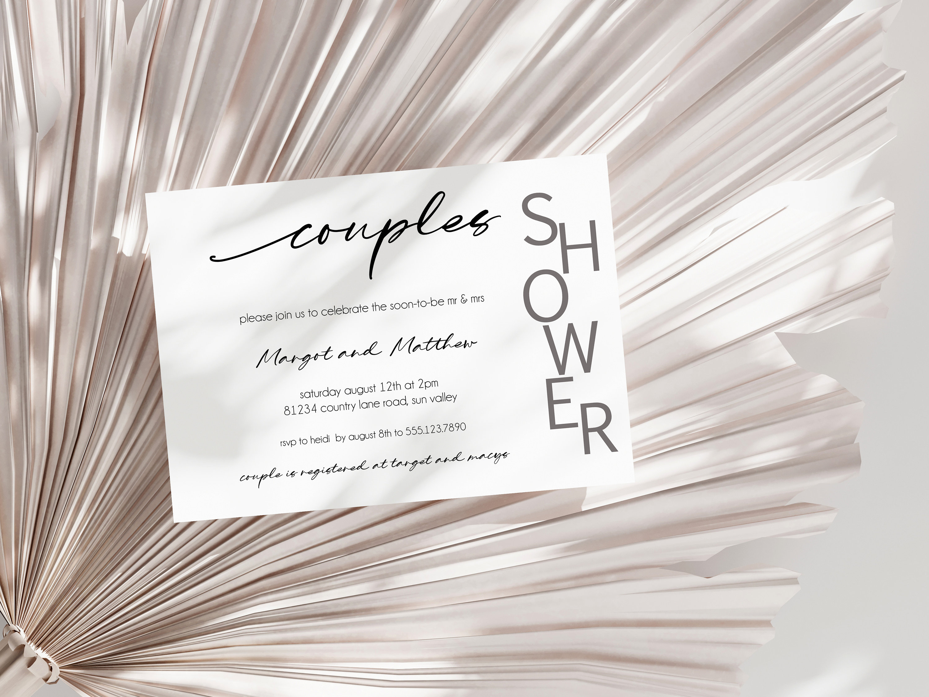 Editable Minimalist Couples Shower Printable Invitation Template Black ...