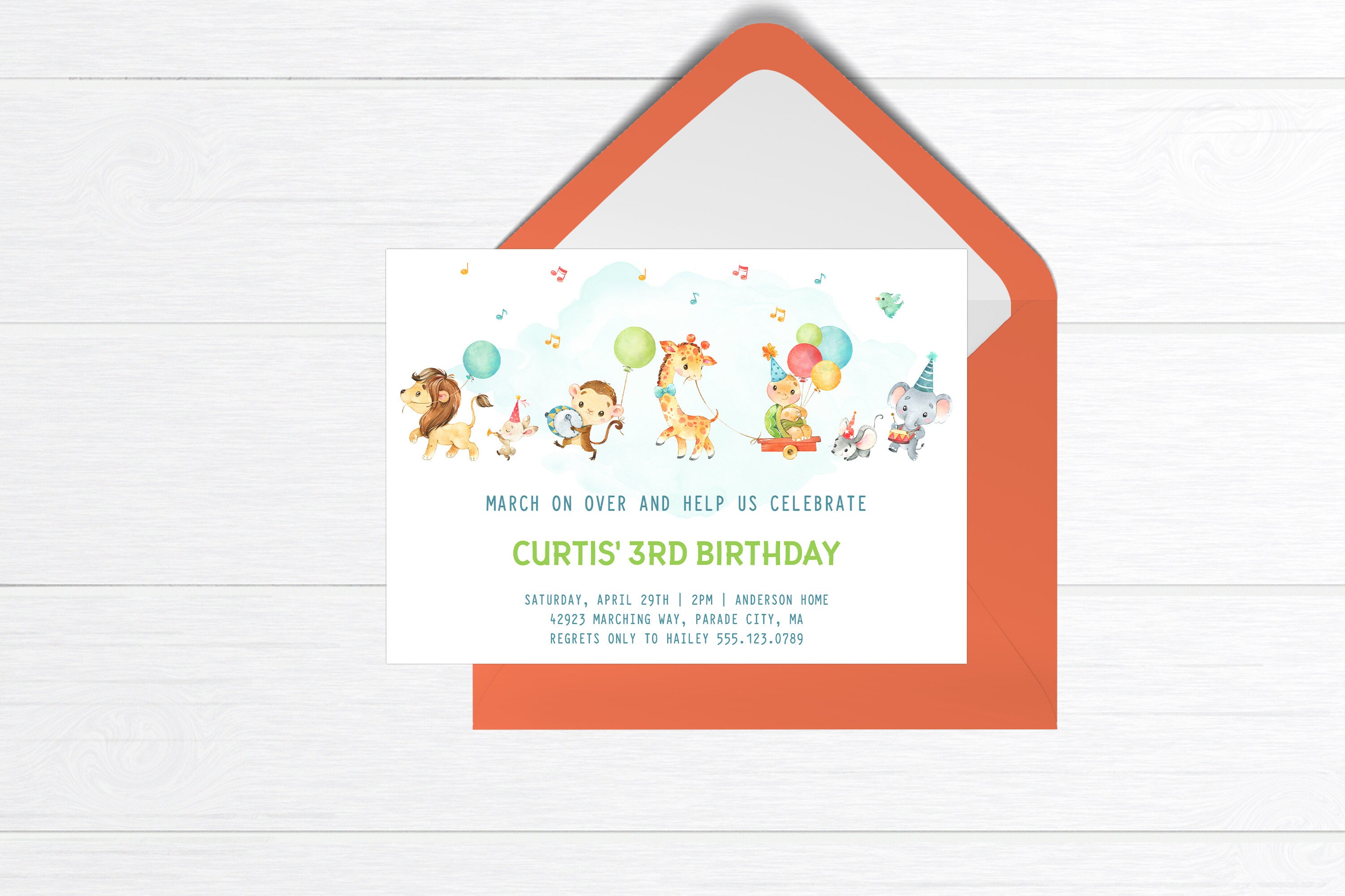 Editable Animal Birthday Invitation Zoo Animal Parade Birthday Animal ...