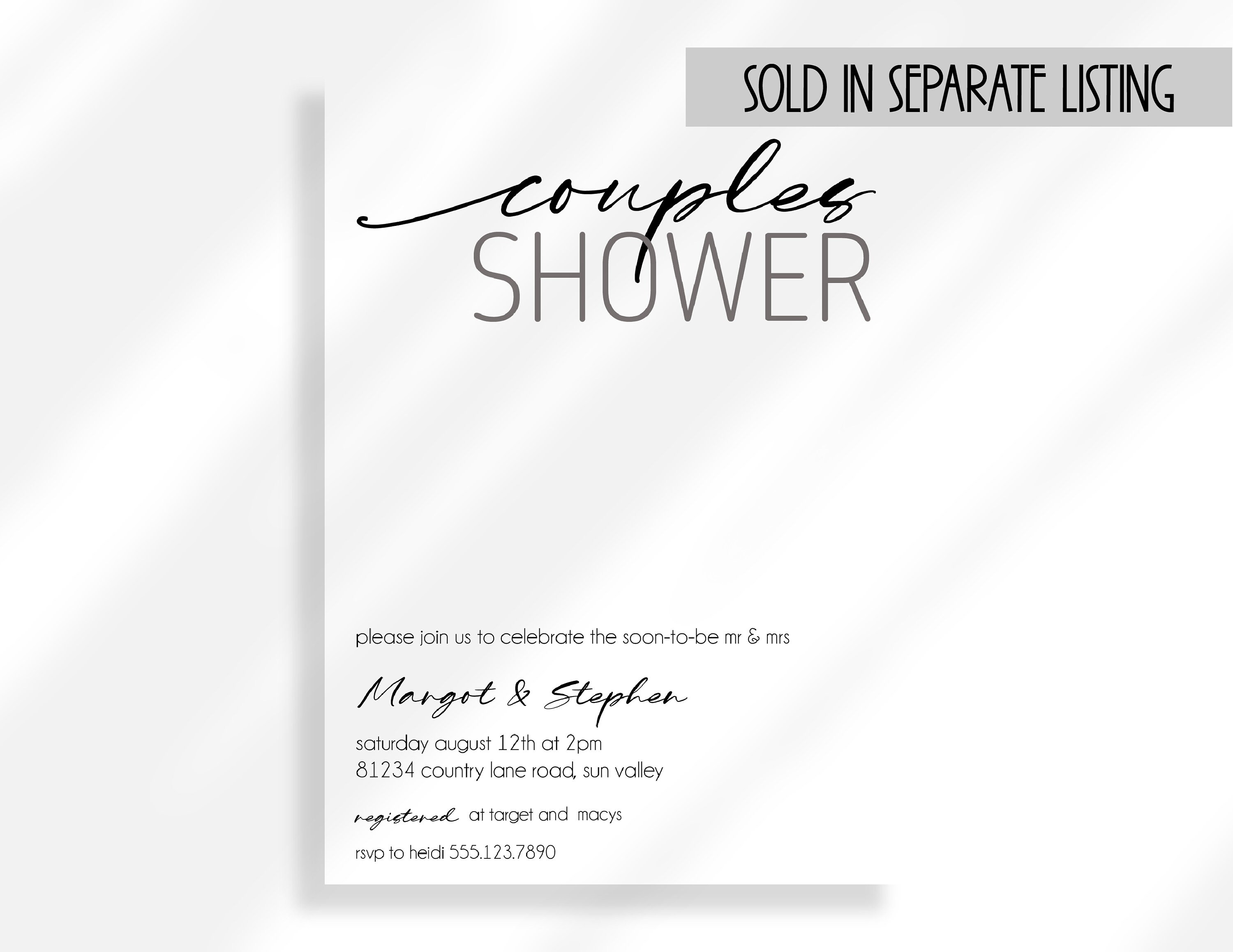Editable Minimalist Couples Shower Printable Invitation Template Black ...