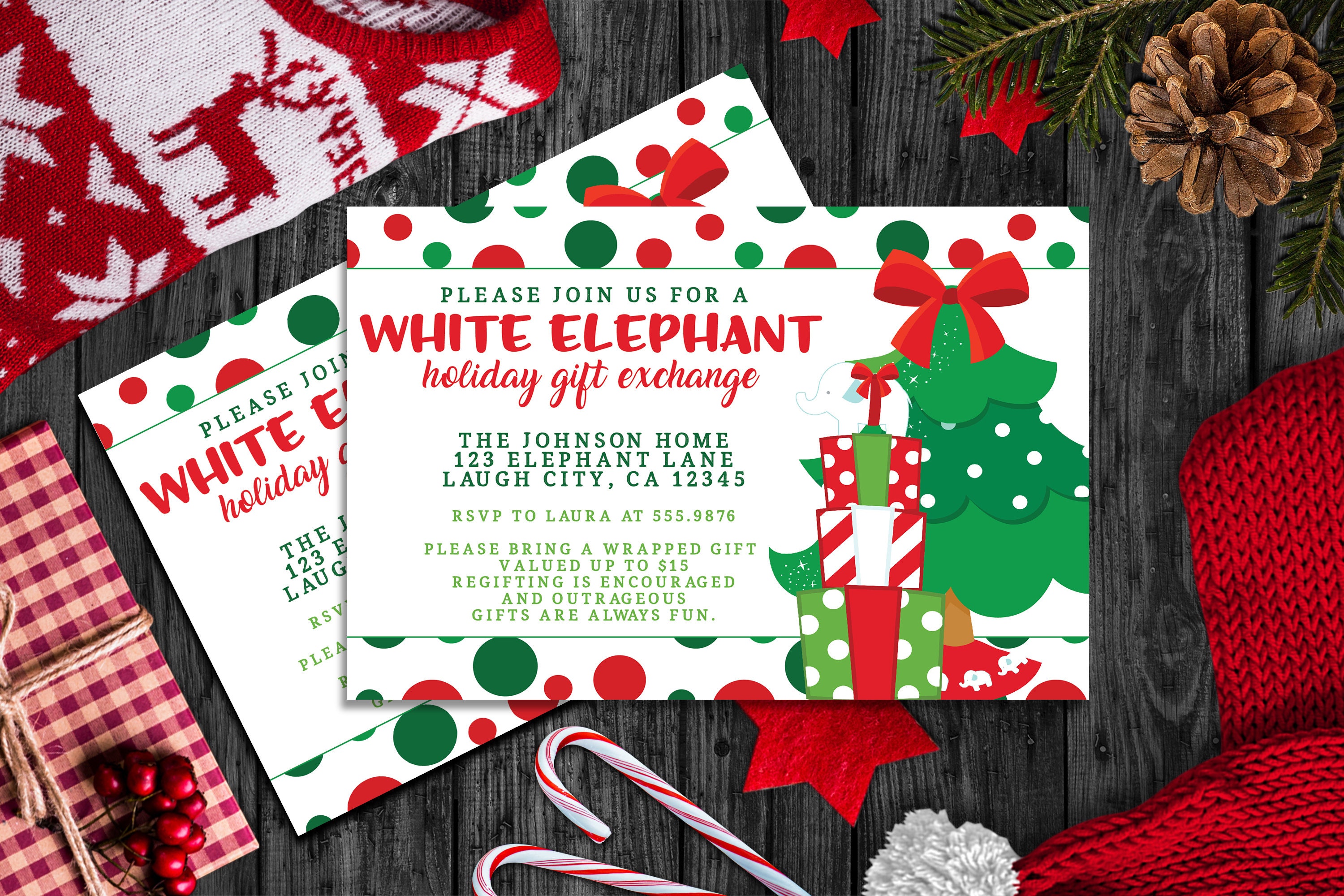 Editable White Elephant Invitation Gift Exchange Christmas Printable ...