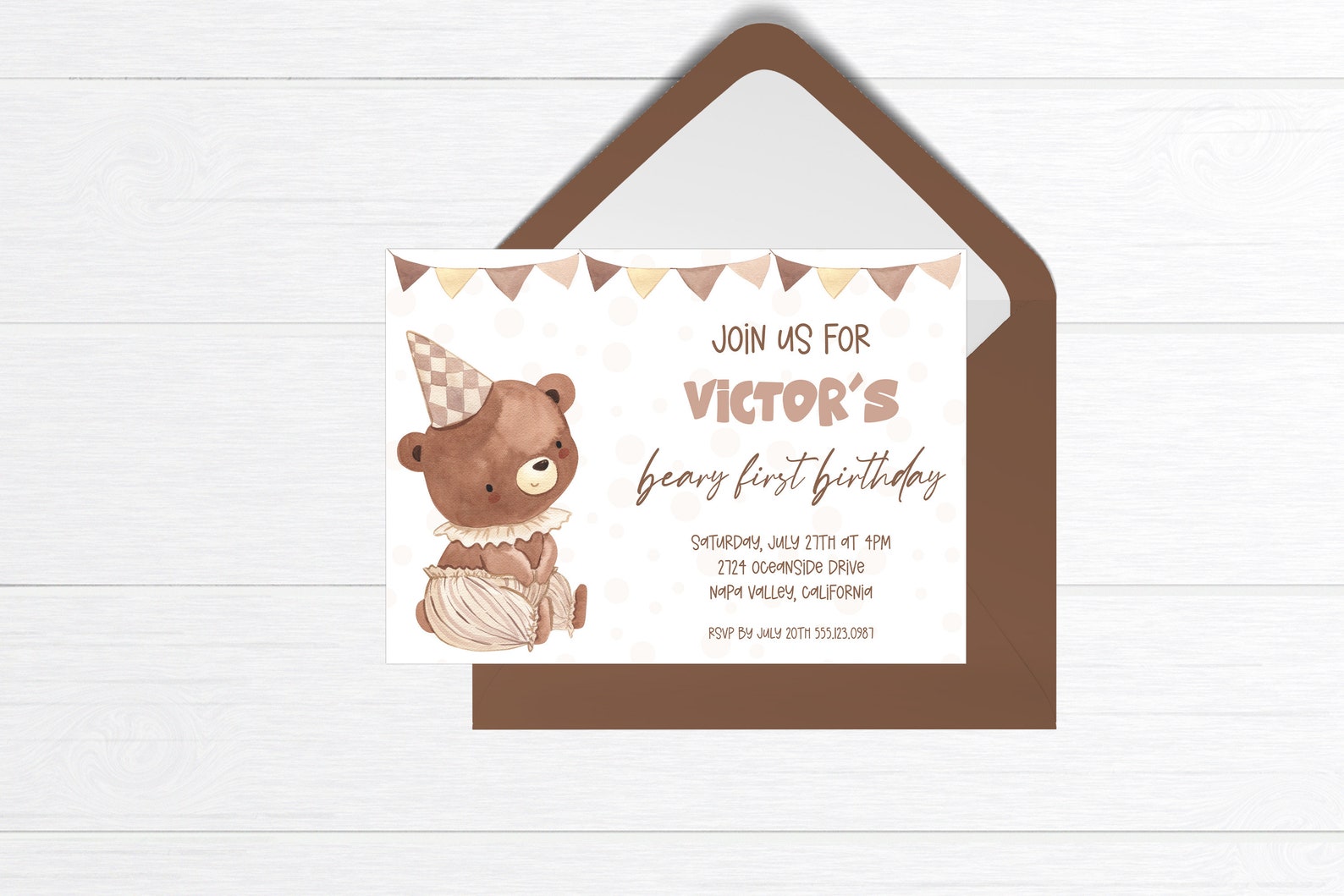 Beary First Birthday Invite Boy Digital Download, Teddy Bear 1st ...