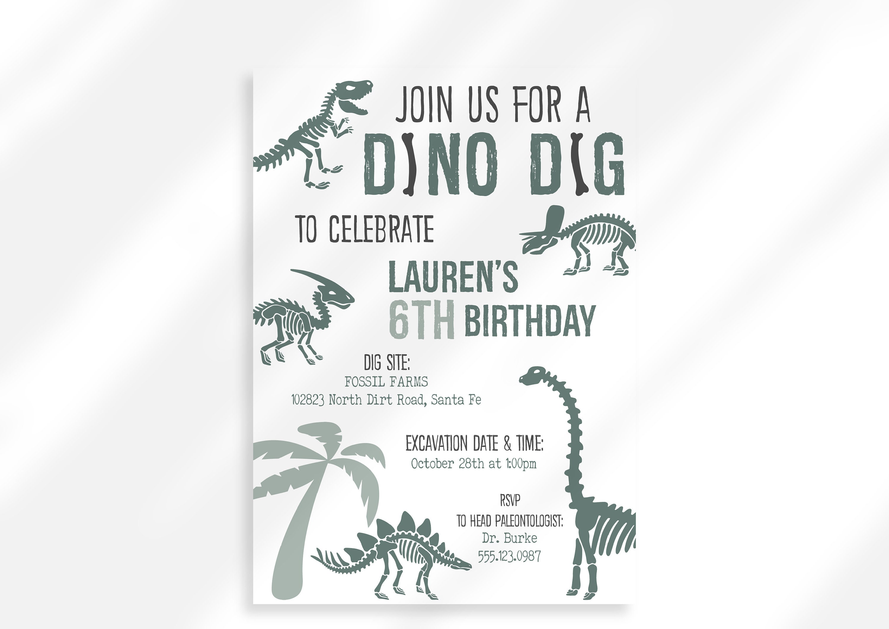 Editable Paleontologist Birthday Party | Dinosaur Excavation Party ...