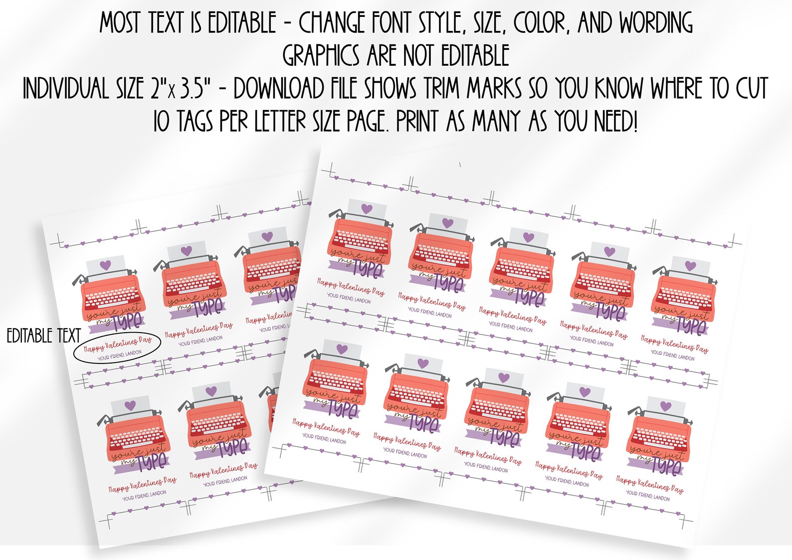 Editable You're My Type Valentines Day Card | School Valentines Dday ...
