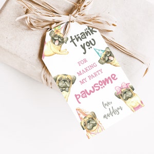 Editable Pawsome Party Favor Tags | Puppy Dog Birthday Thank You Tag ...