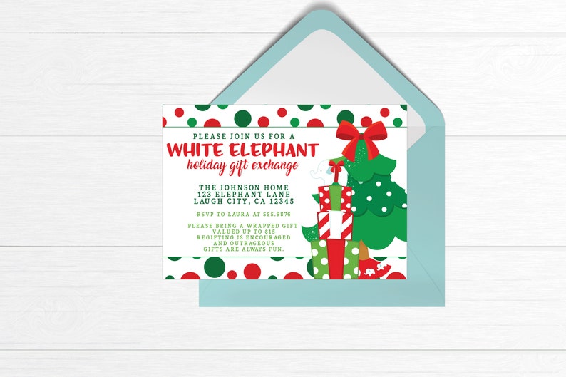 Editable White Elephant Invitation | Gift Exchange Christmas Printable ...