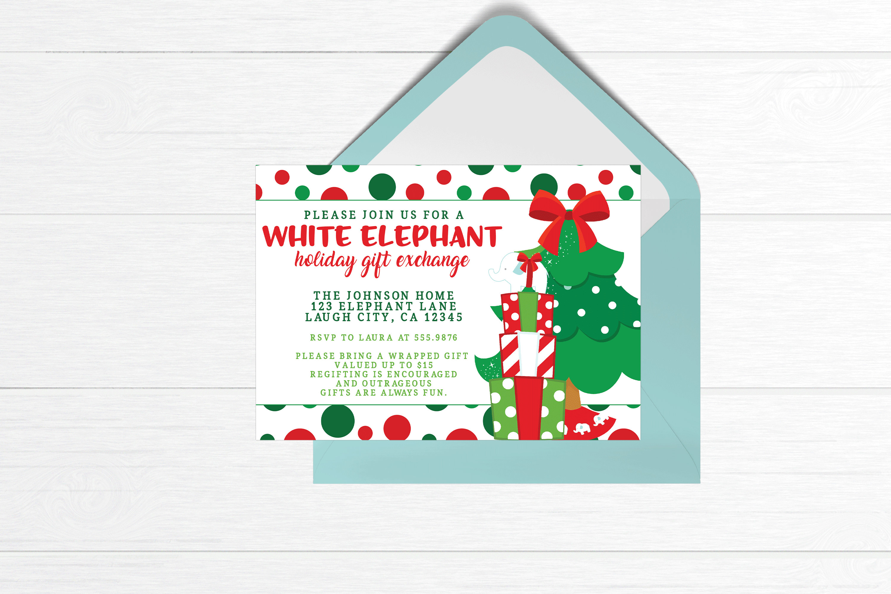 Editable White Elephant Invitation Gift Exchange Christmas Printable ...