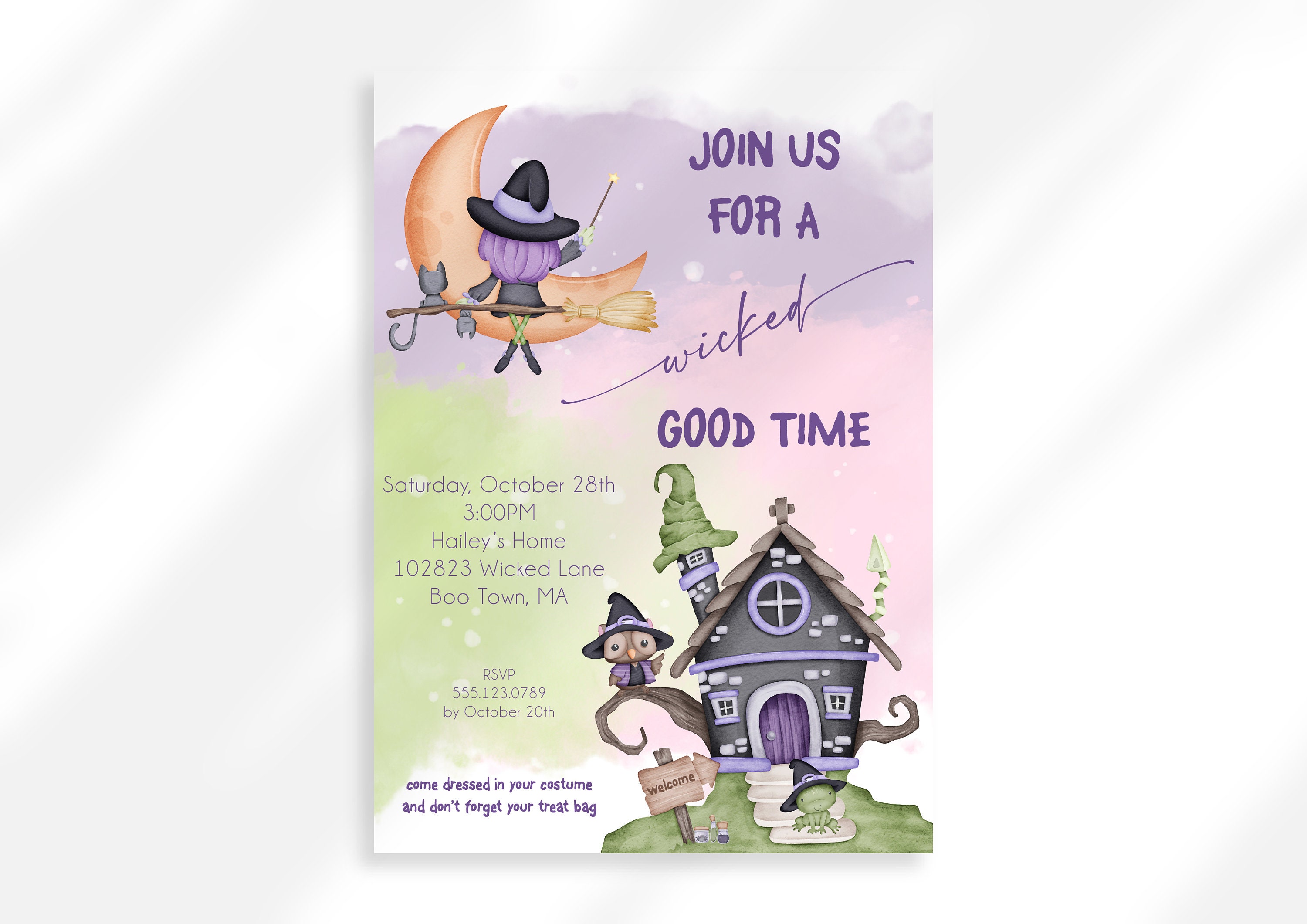 Editable Wicked Good Time Invitation | Purple Witch Halloween ...