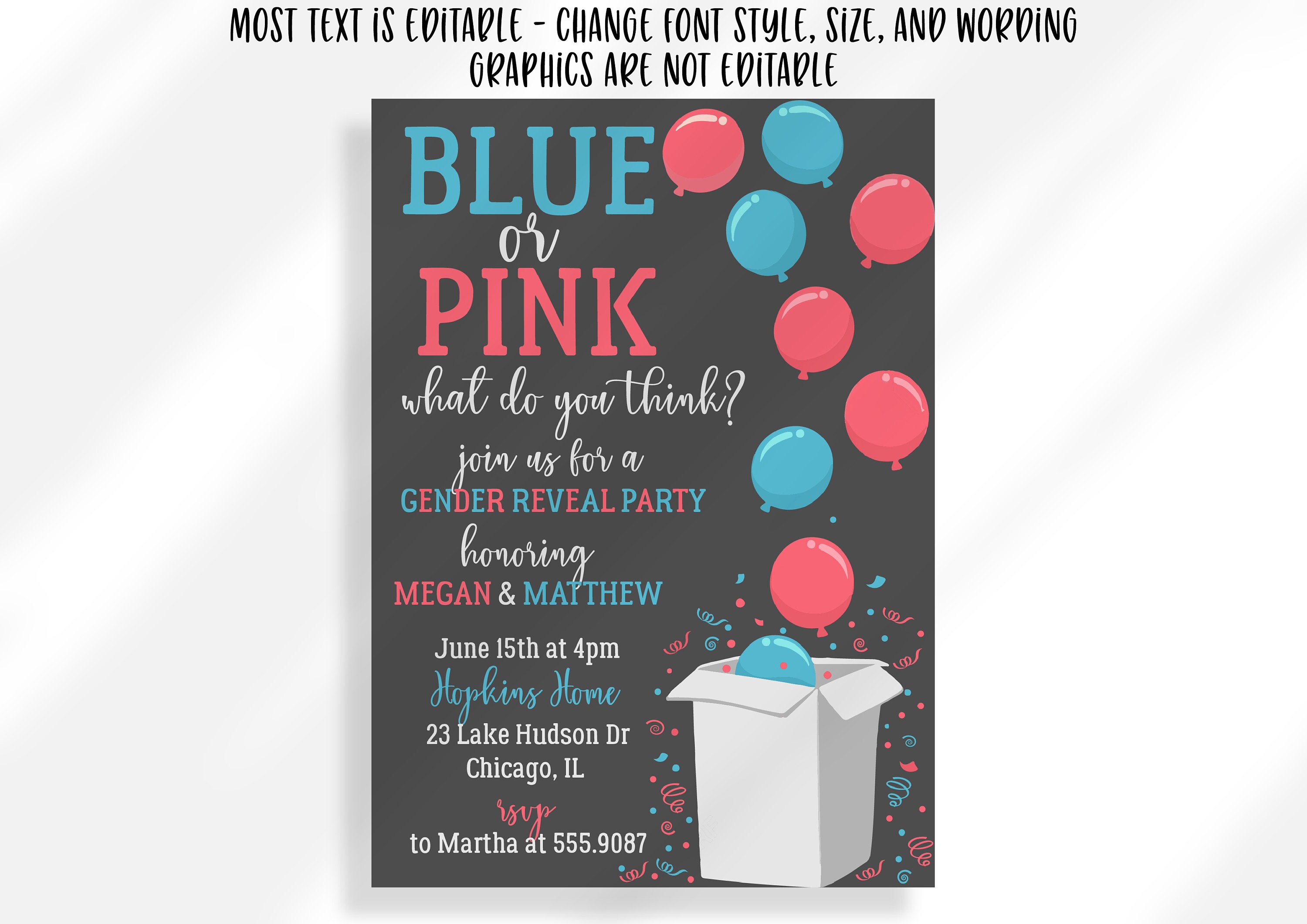 Editable Blue or Pink What Do You Think Gender Reveal Invitation ...