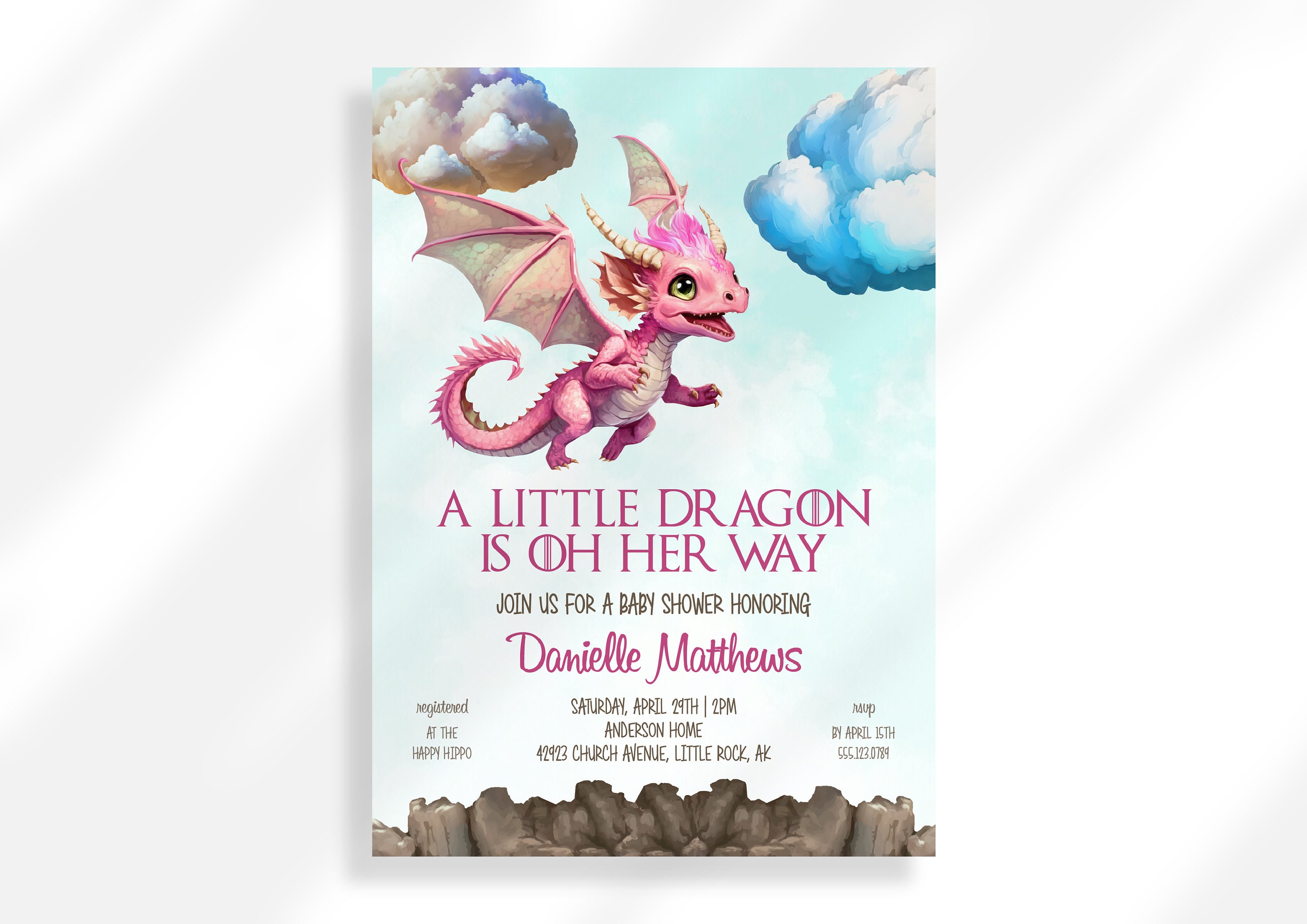 Editable Dragon Baby Shower Invitation Girl | A Baby is Coming | Baby ...