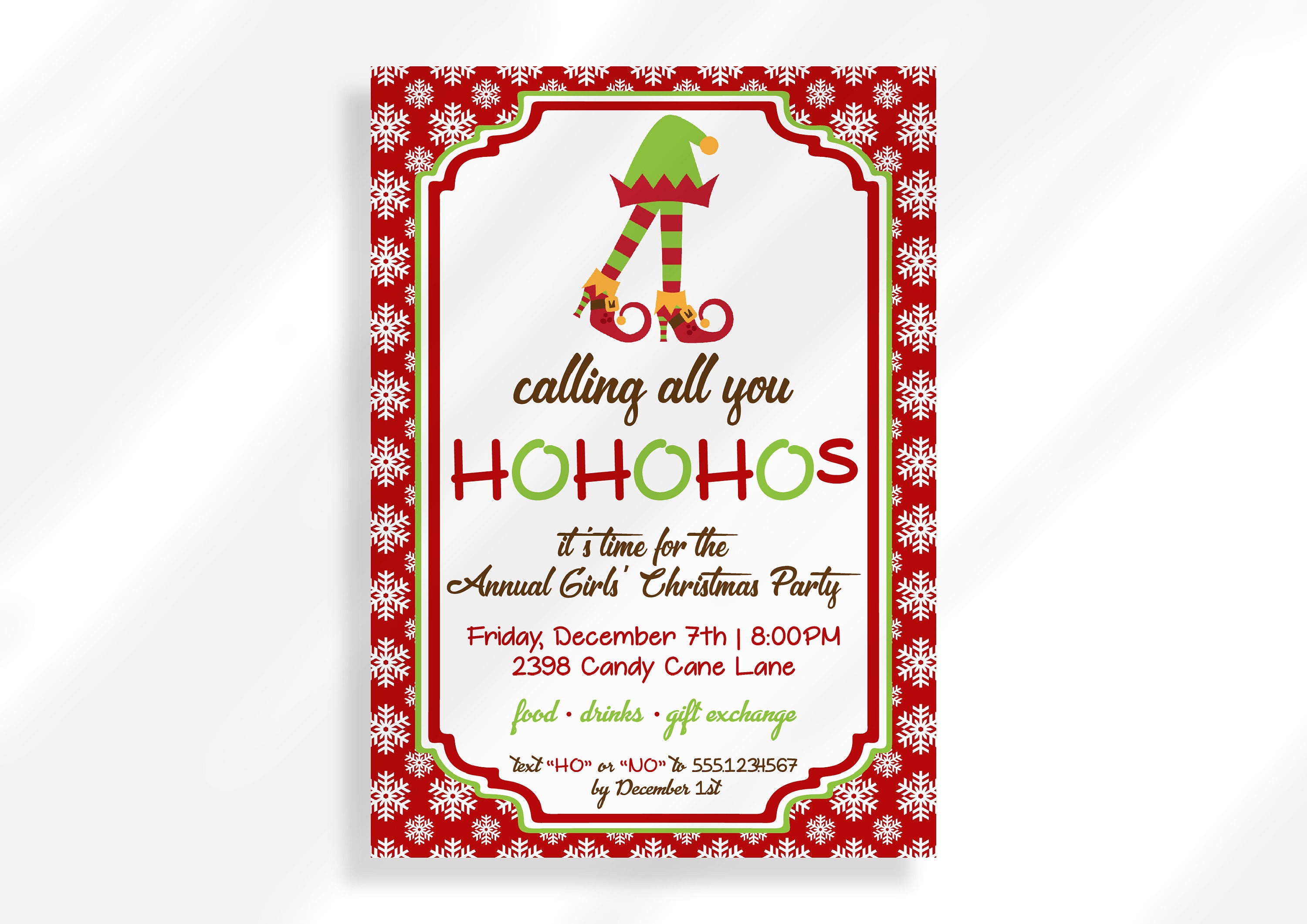 Editable Hoho Christmas Invitation All Girls Christmas Party Printable ...