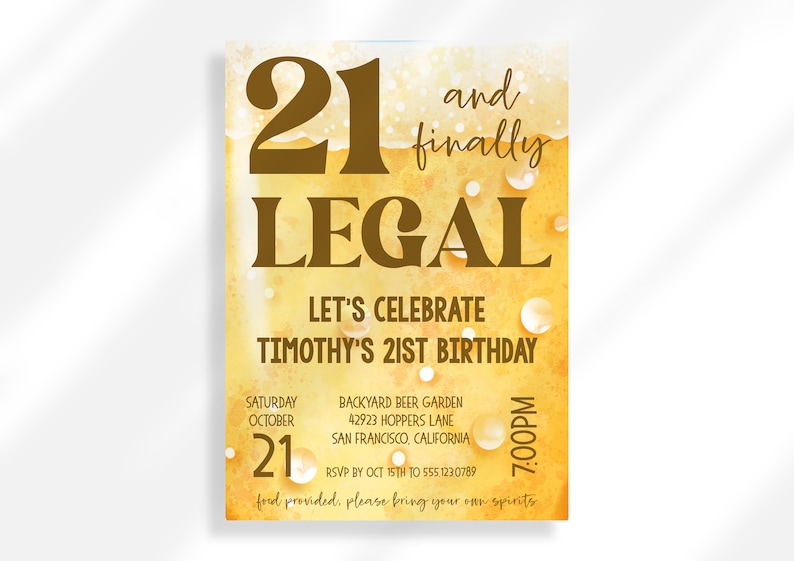 Editable 21st Birthday Invitation Template | 21 and Finally Legal ...