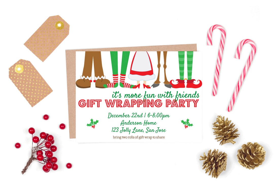 Editable Christmas Wrapping Party Invitations | Holiday Wrapping Slow ...