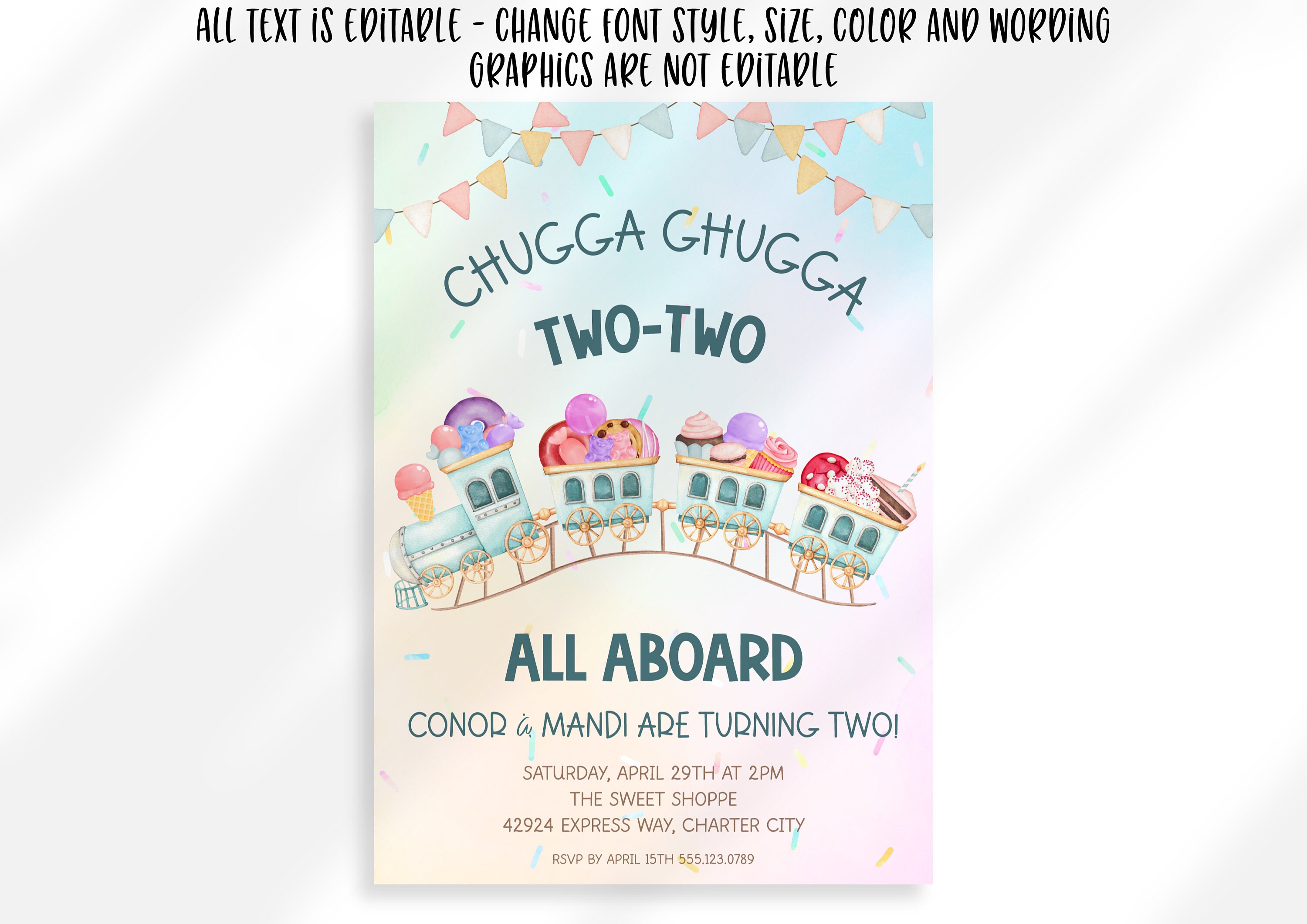 Editable Dual Birthday Party Invitation | Chugga Chugga Two Two Train ...