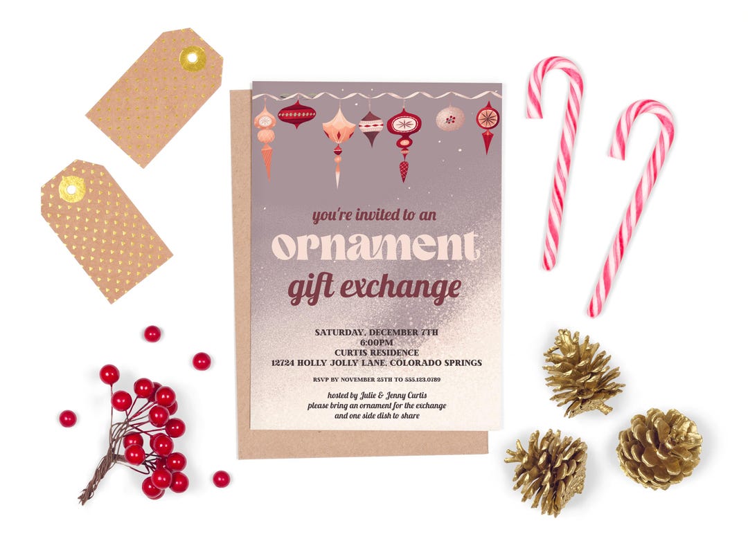 Editable Holiday Ornament Exchange Party Invitation | Gift Exchange ...