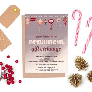 Editable Holiday Ornament Exchange Party Invitation | Gift Exchange ...