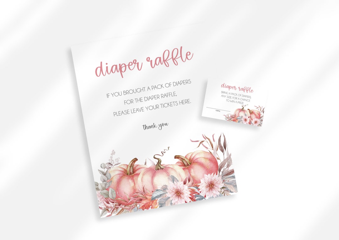 Editable Pink Fall Pumpkin Diaper Raffle Tickets Printable | Baby ...