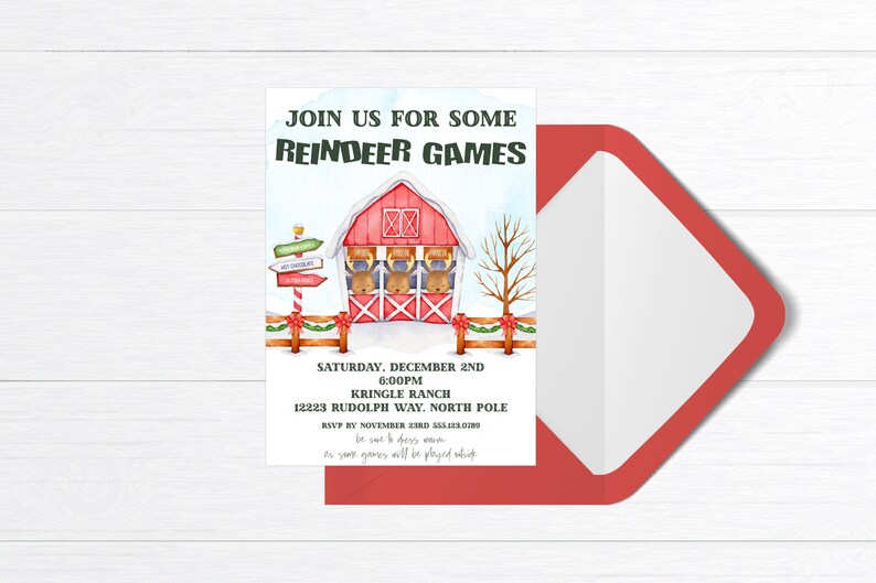 Editable Reindeer Games Christmas Party Invitation Adult Christmas ...