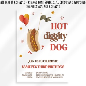 Editable Hot Dog Birthday Invitation Template | Retro Hot Dog Party ...