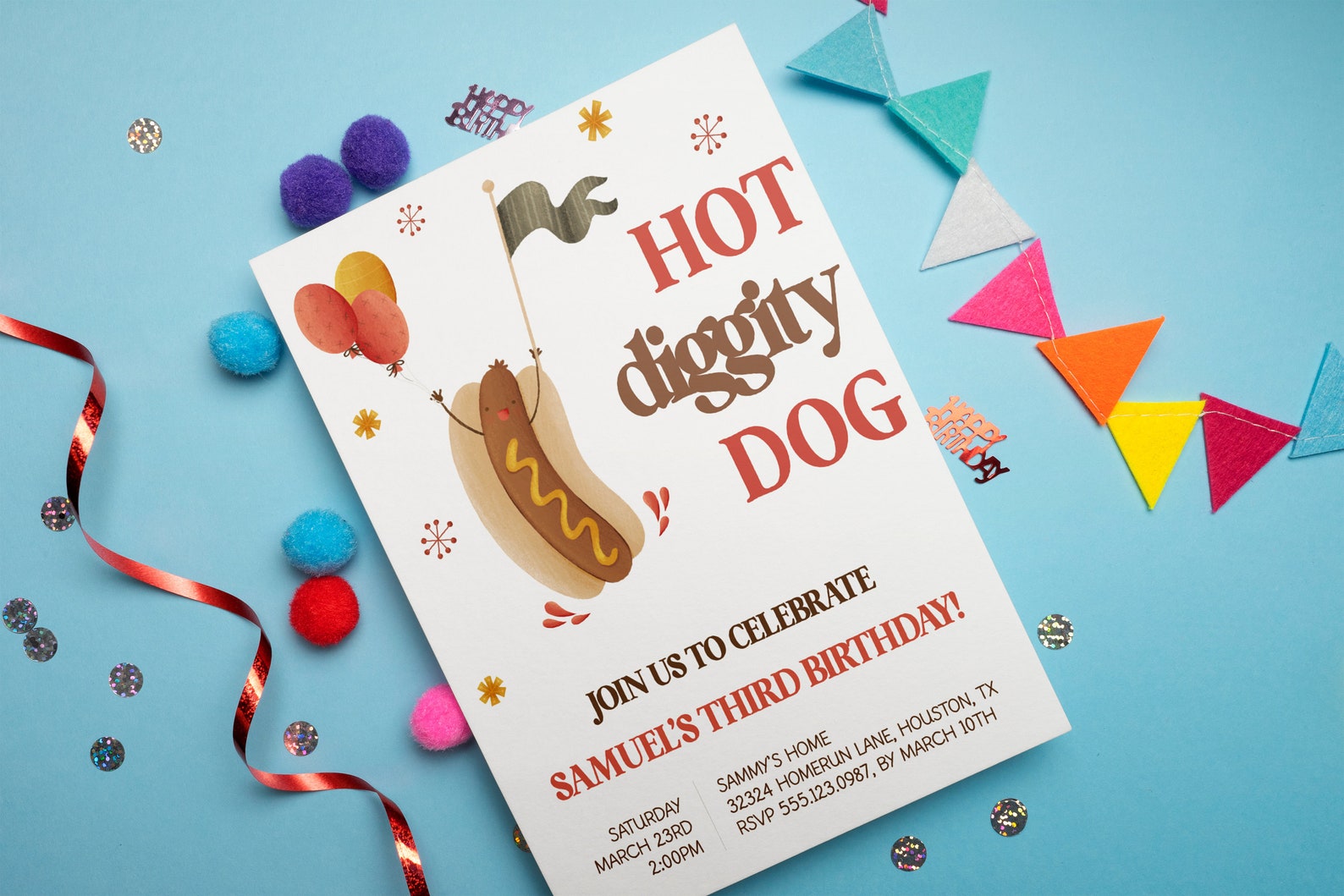Editable Hot Dog Birthday Invitation Template | Retro Hot Dog Party ...