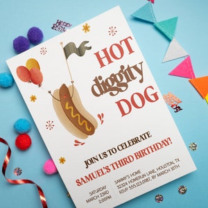 Editable Hot Dog Birthday Invitation Template | Retro Hot Dog Party ...
