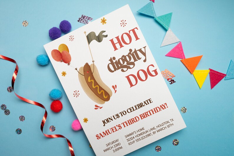 Editable Hot Dog Birthday Invitation Template | Retro Hot Dog Party ...