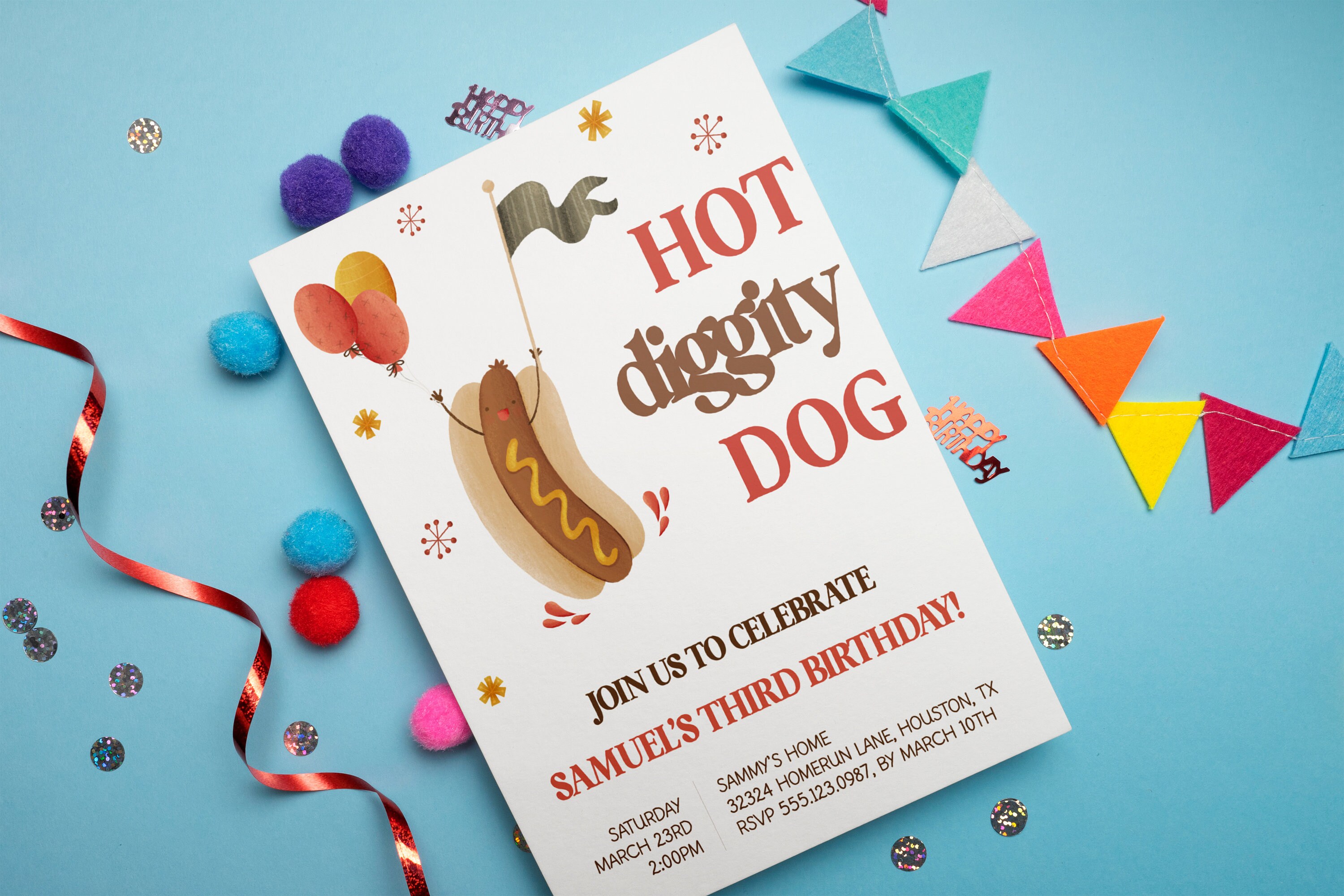 Editable Hot Dog Birthday Invitation Template | Retro Hot Dog Party ...