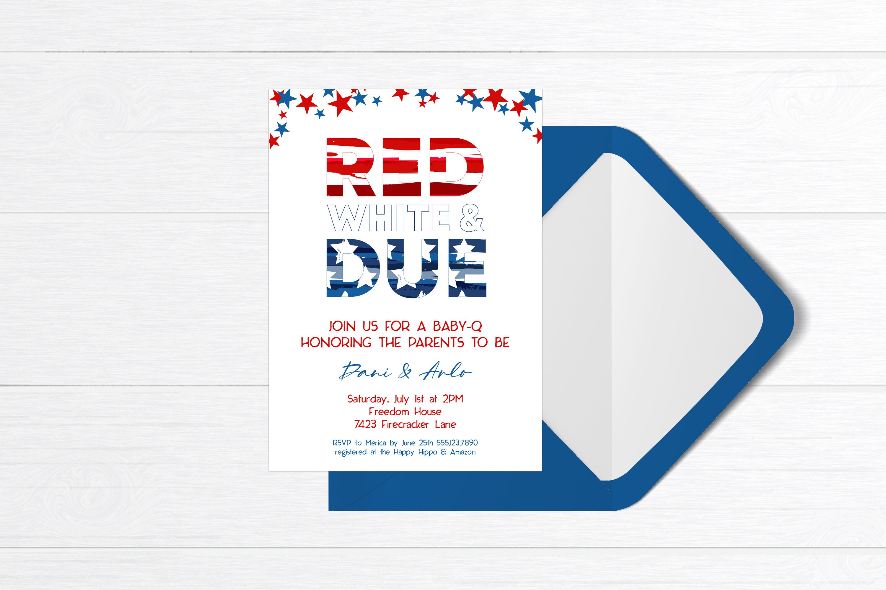 Editable Red White and Due Baby Shower Invitation July 4th Baby Number ...