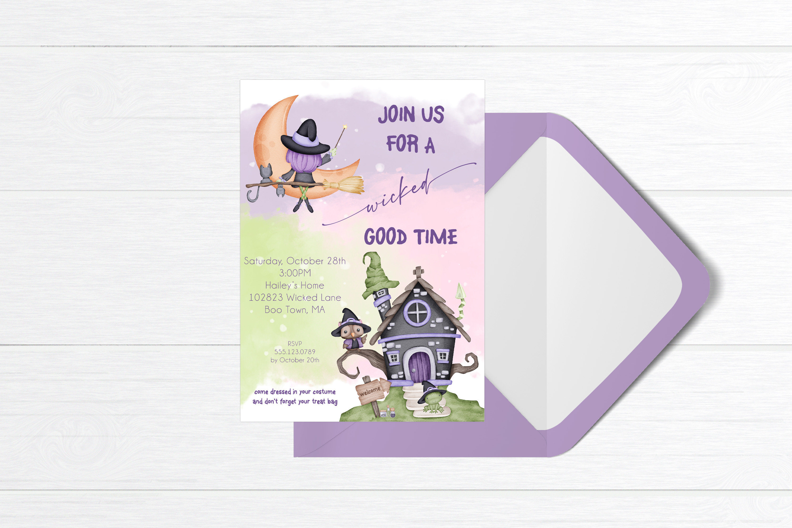 Editable Wicked Good Time Invitation | Purple Witch Halloween ...