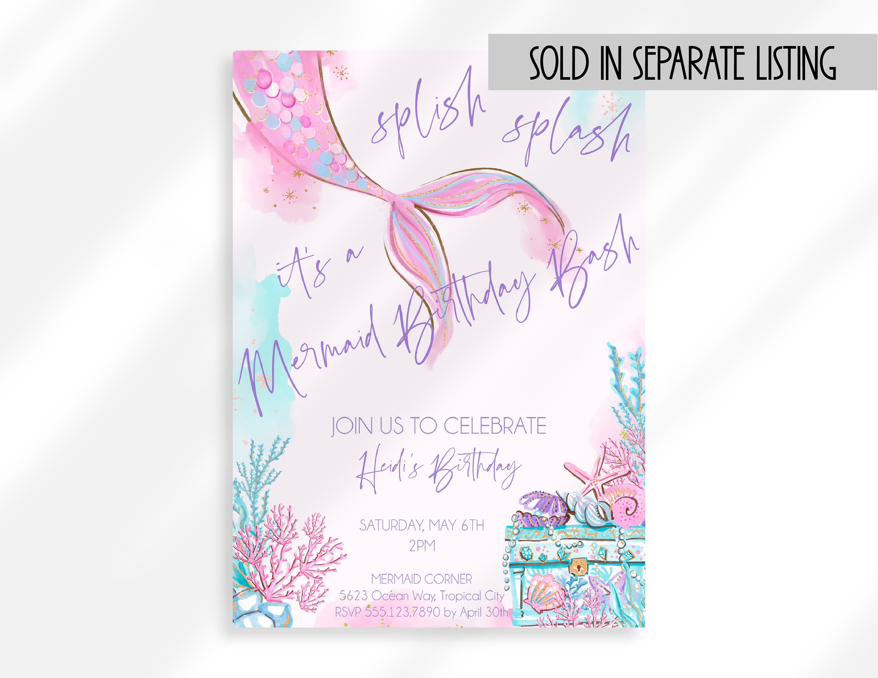 Editable Shellebrate Birthday Invitation Purple Mermaid Invitation ...