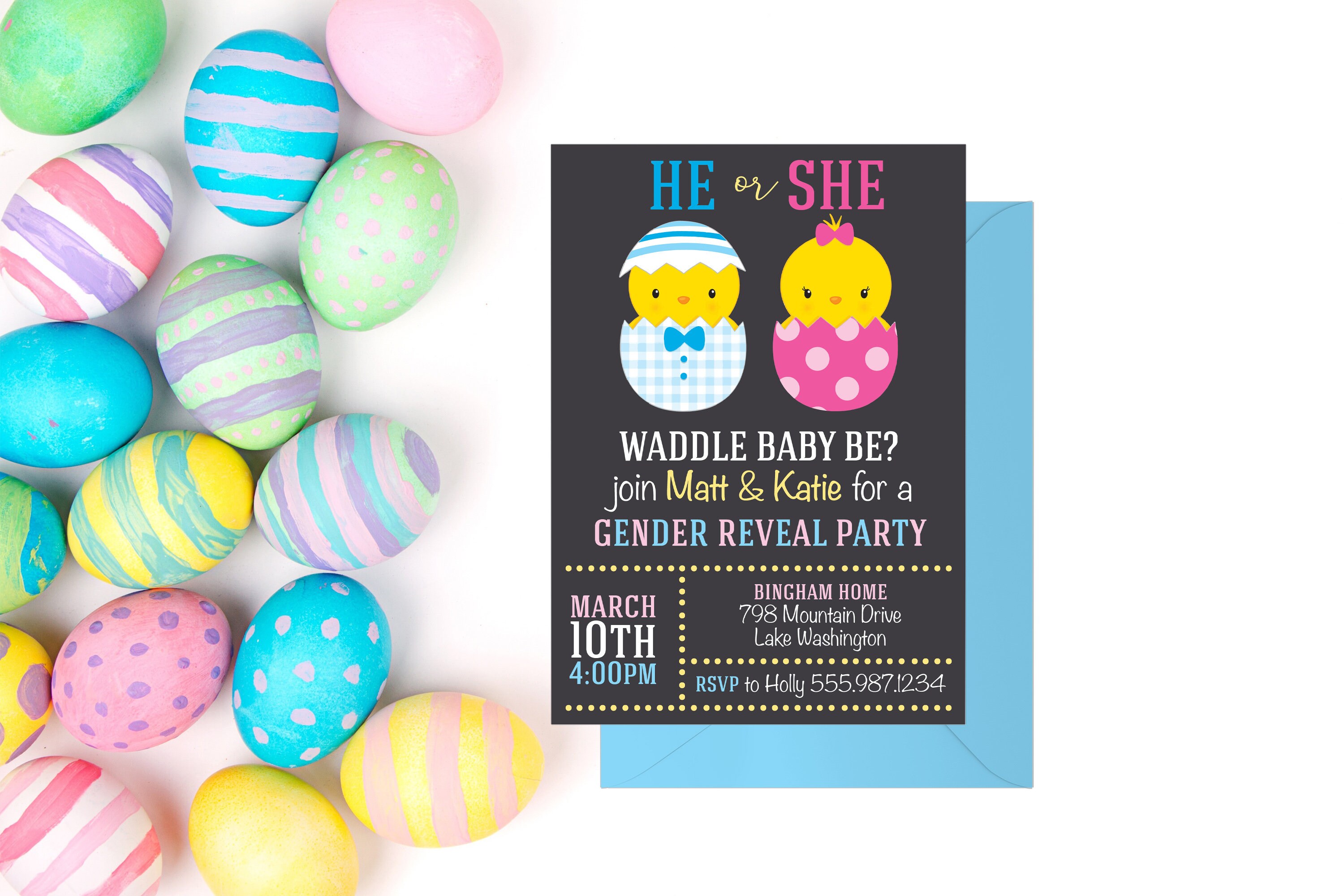 Editable Baby Chick Gender Reveal Printable Invitation Template | He or ...