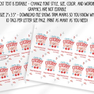 Editable Cherry Valentines Gift Tag Girl Valentine Classroom Gift Tag ...