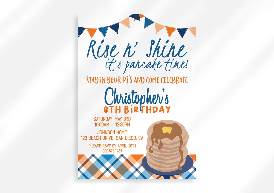 Editable Pancakes And Pajamas Invitation Birthday Breakfast Invitation