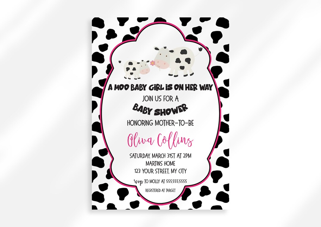 Editable Girl Cow Baby Shower Invitation Pink Cow Baby Shower Barn ...