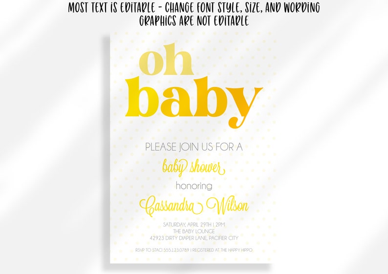 Editable Yellow Baby Shower Invitation Template - Etsy