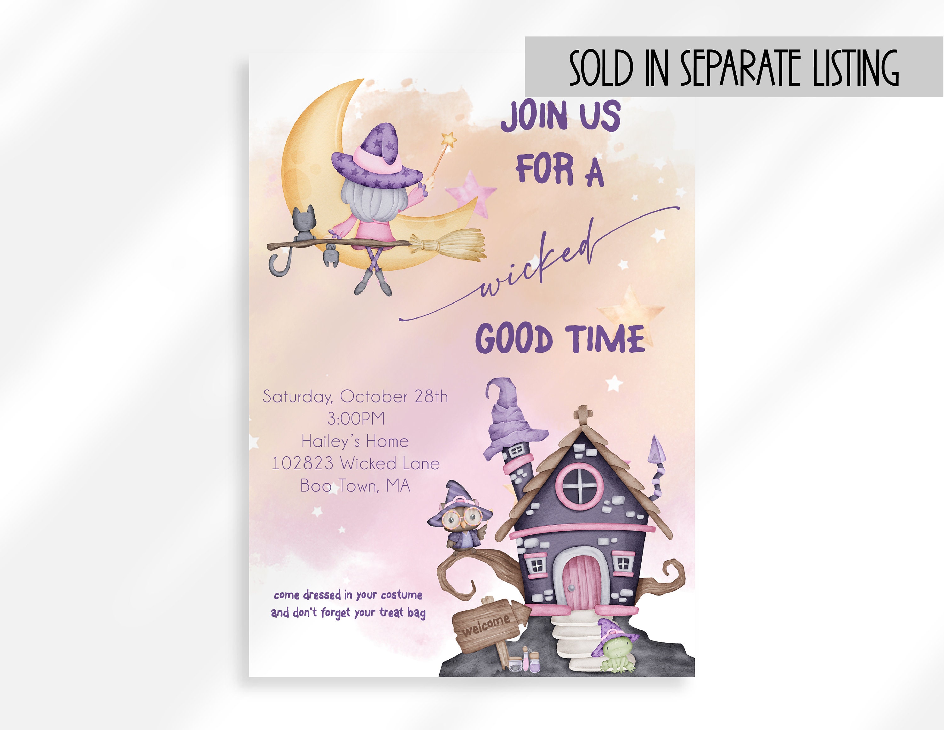 Editable Wicked Good Time Invitation | Purple Witch Halloween ...