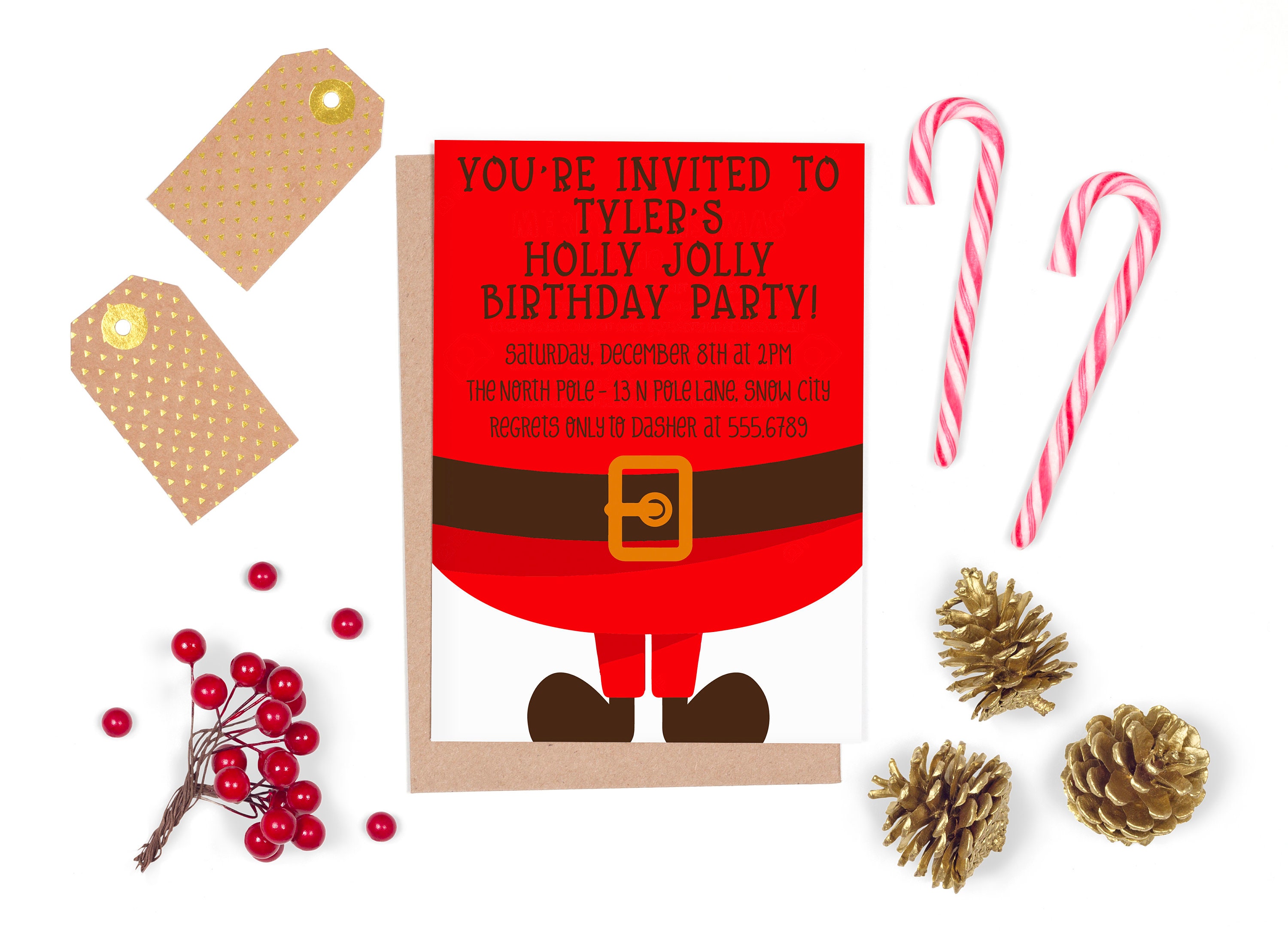 Editable Holly Jolly Birthday Invitation for Instant Digital Download ...