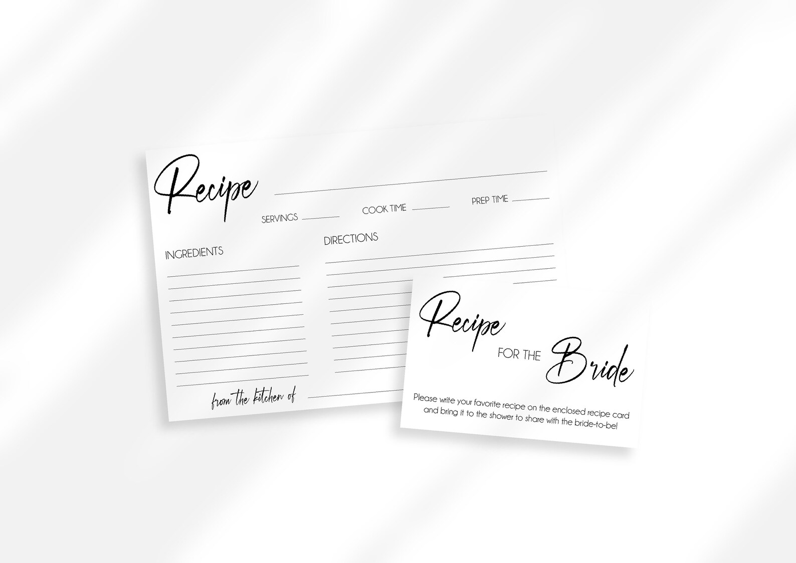Minimalist Recipe Card Template 4x6 | Kitchen Bridal Shower Recipe ...