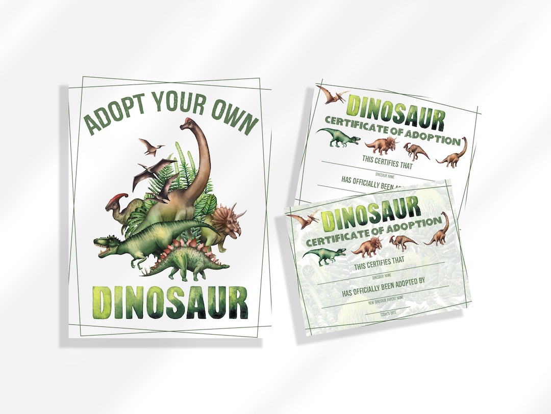 Dinosaur Birthday Adopt a Dinosaur Sign and Adoption Certificate Party ...
