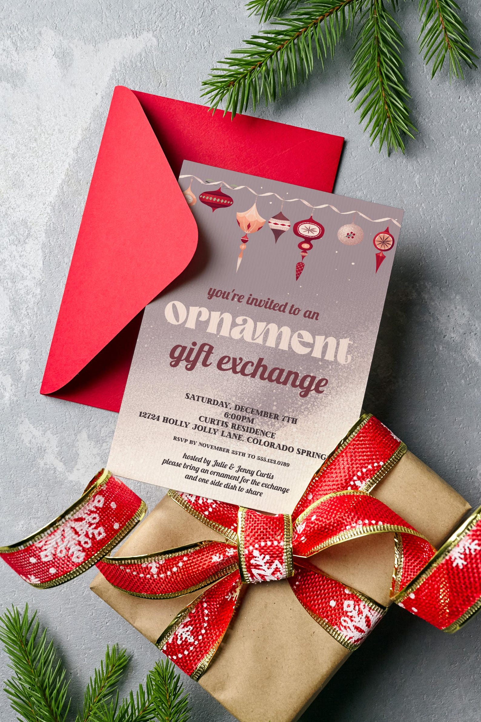 Editable Holiday Ornament Exchange Party Invitation | Gift Exchange ...