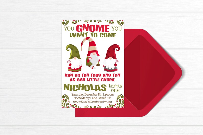 Editable Gnome Birthday Invitation for Instant Digital - Etsy